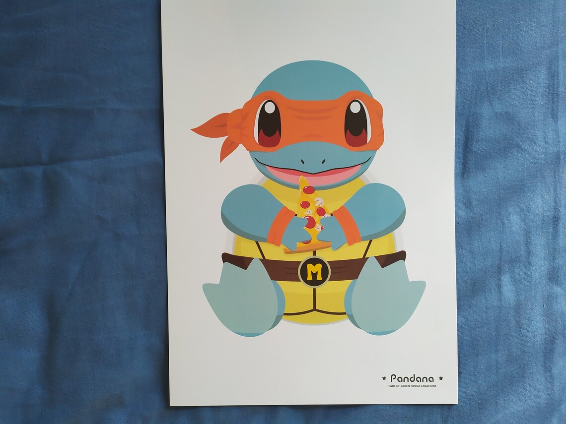 Pokemon Squirtle TMNT Michelago Z Mash up A4 Print - Etsy