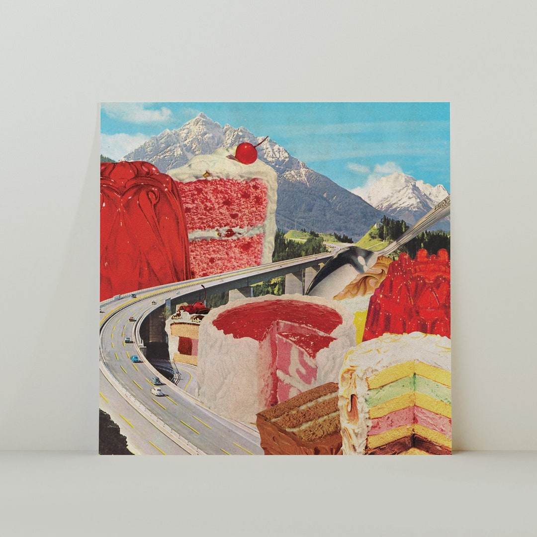 Cake Highway - Retro Inspired Surrealist Collage Square 20x20cm Print ...