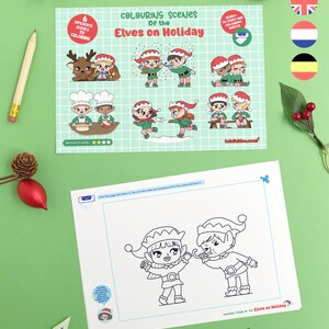 Printable Christmas Coloring Pages: ELVES on HOLIDAY, 6 Different ...