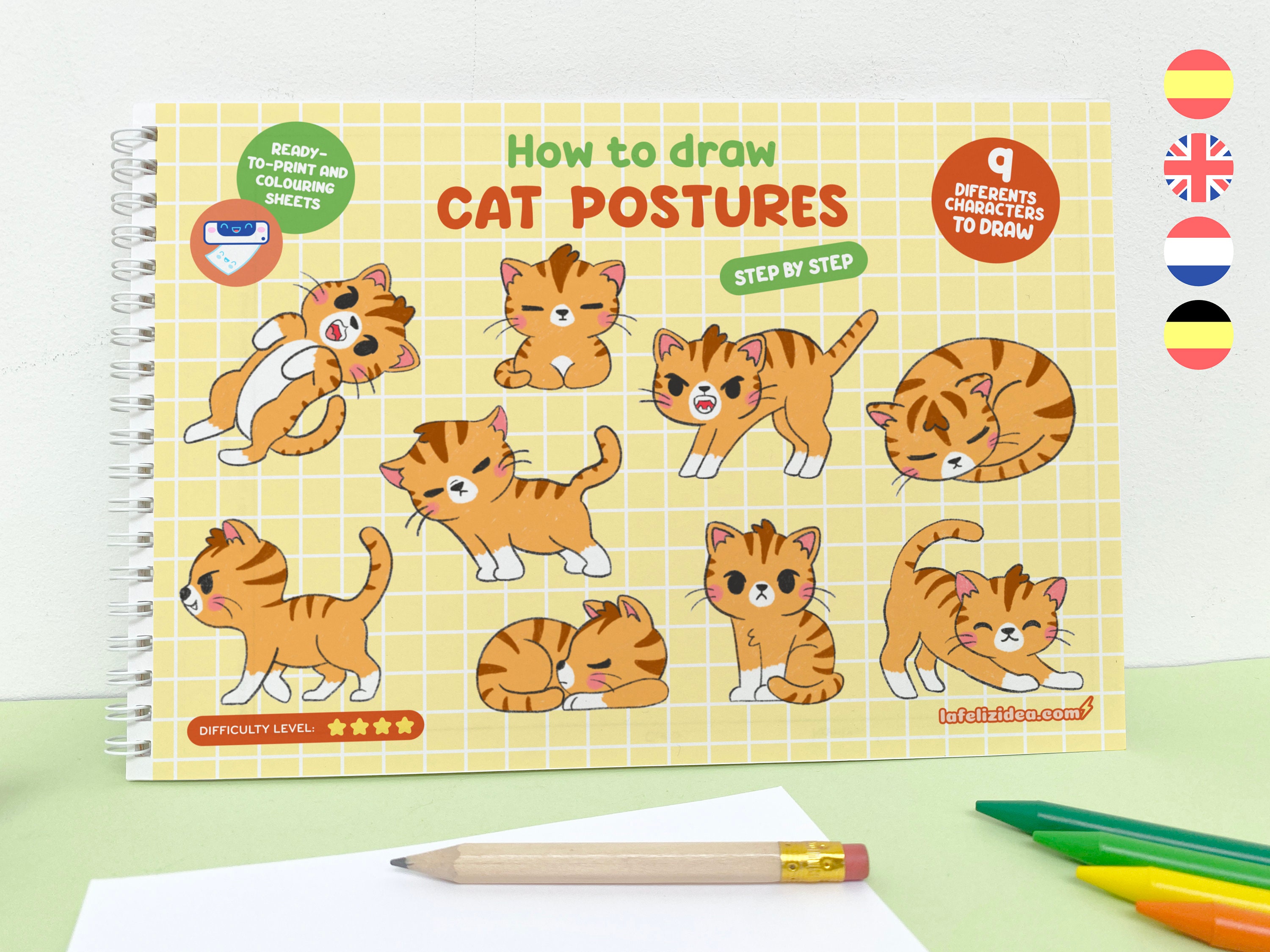 How to Draw KAWAII CAT POSTURES, Drawing Guide, Learn to Draw, Drawing ...