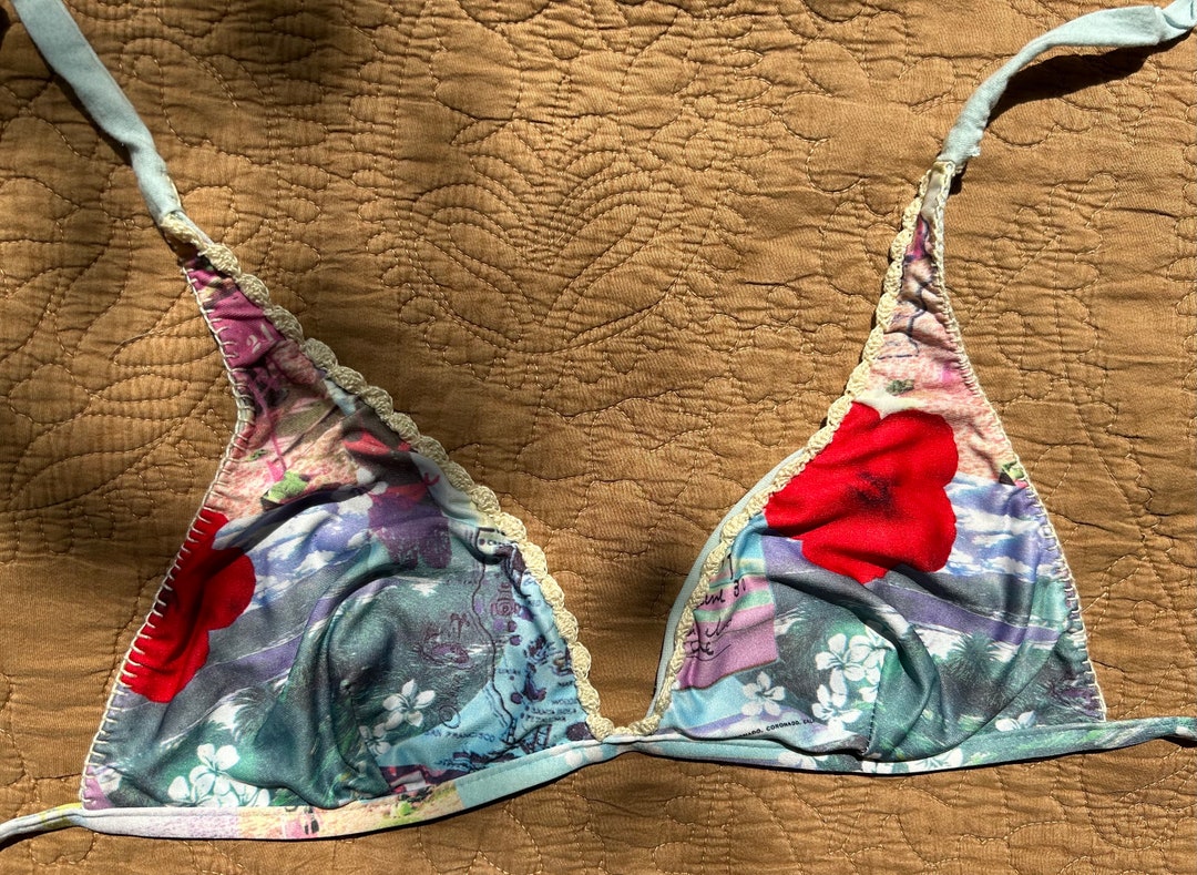 Upcycled Beachy Bikini Top With Crocheted Lace Trip - Etsy