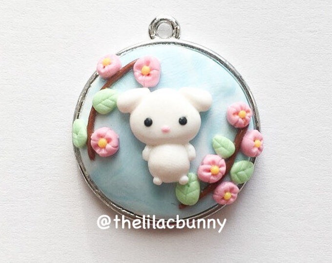 Sakura Bunny Kawaii Polymer Clay Handmade Bezel Charm (for Spring or ...