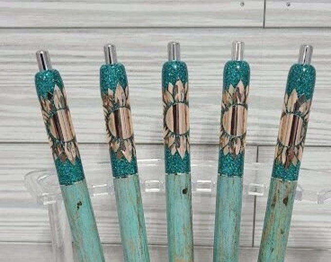 Rose Gold Sunflower Pen, Turquoise Pen, Barnwood Pen, Glitter Pen ...