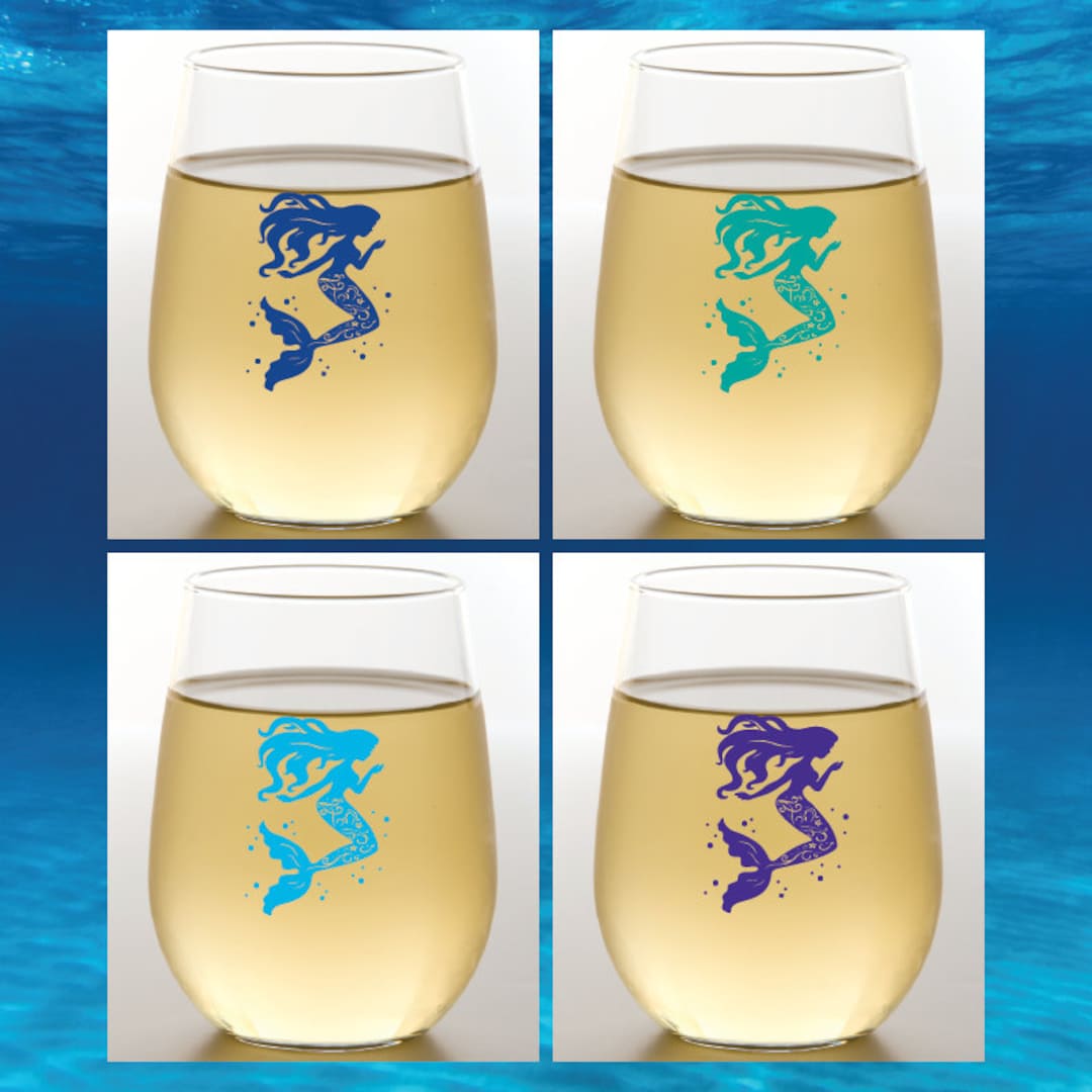 MERMAIDS Set of 4 Tritan Plastic Unbreakable 16 Oz Stemless Wine ...