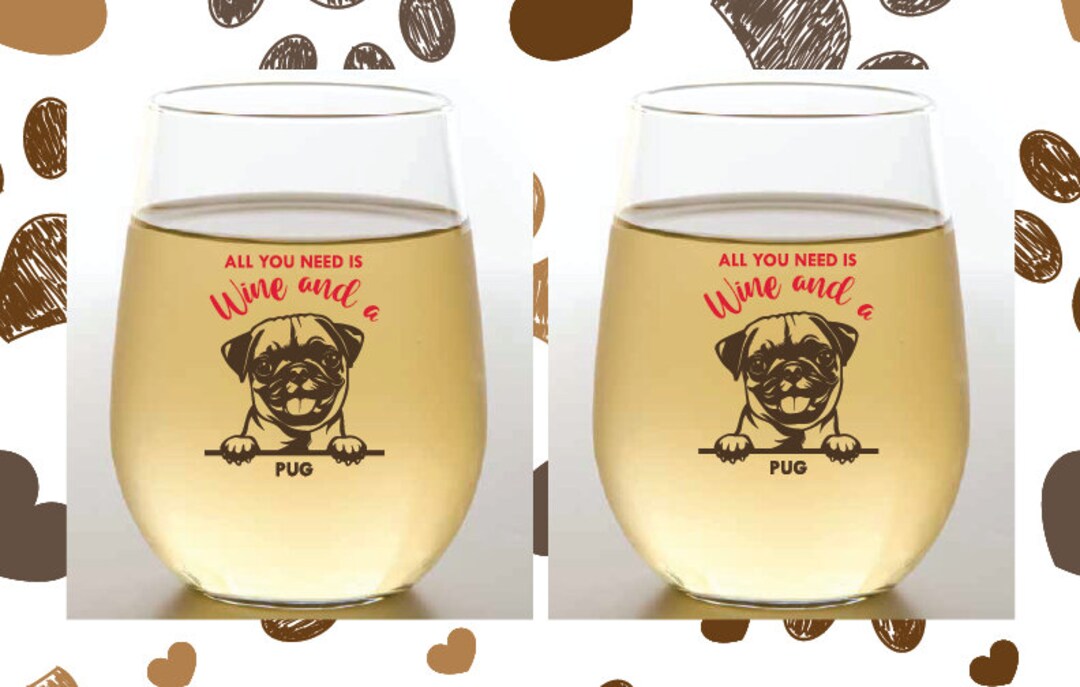 PUG Wine-oh DOG Breed Designer Shatterproof Plastic 16 Oz. Stemless ...