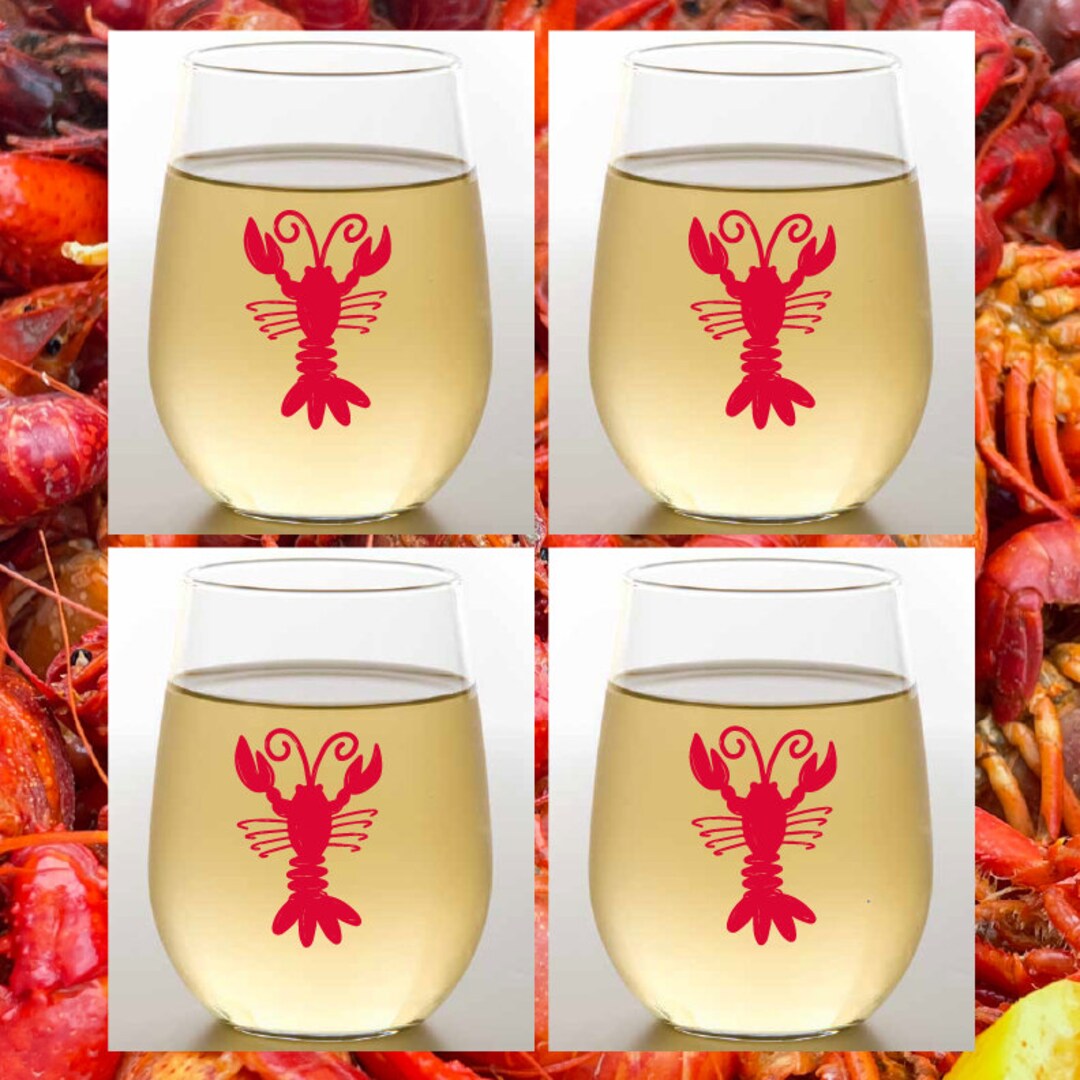 WHIMSICAL CRAWFISH Set of 4 Tritan Unbreakable Stemless 16 Oz Wine ...