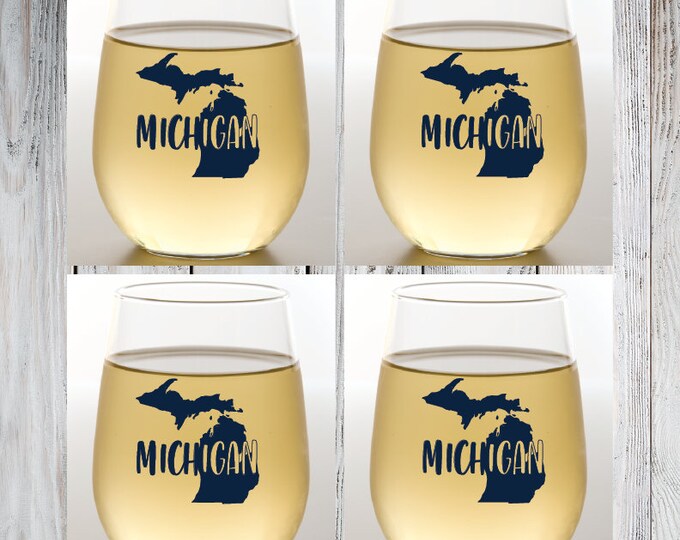 Michigan Stemless Wine Glasses Set of 2 Etched Michigan Glasses Great ...