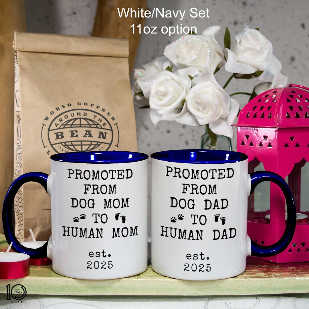 New Parent Mug Set: Promoted From Dog Mom/dad - Baby Announcement Gift ...