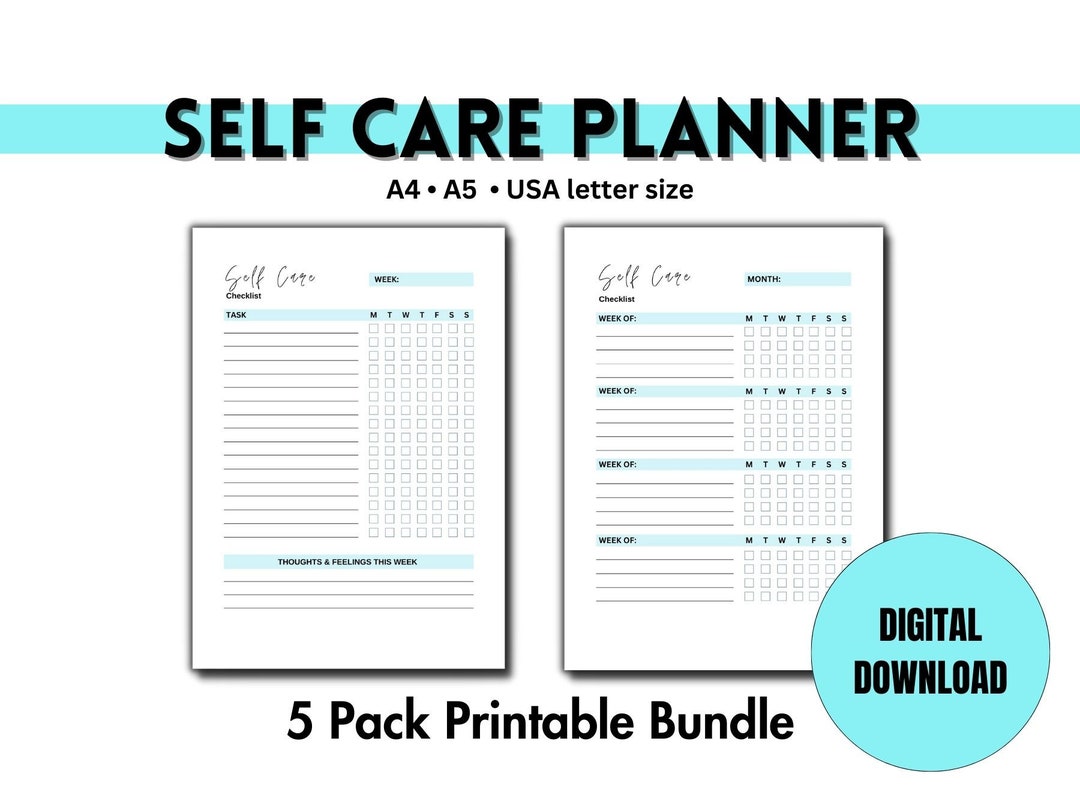 Selfcare Checklist, Blue Self-care Planner, Printable Planner, Selfcare ...