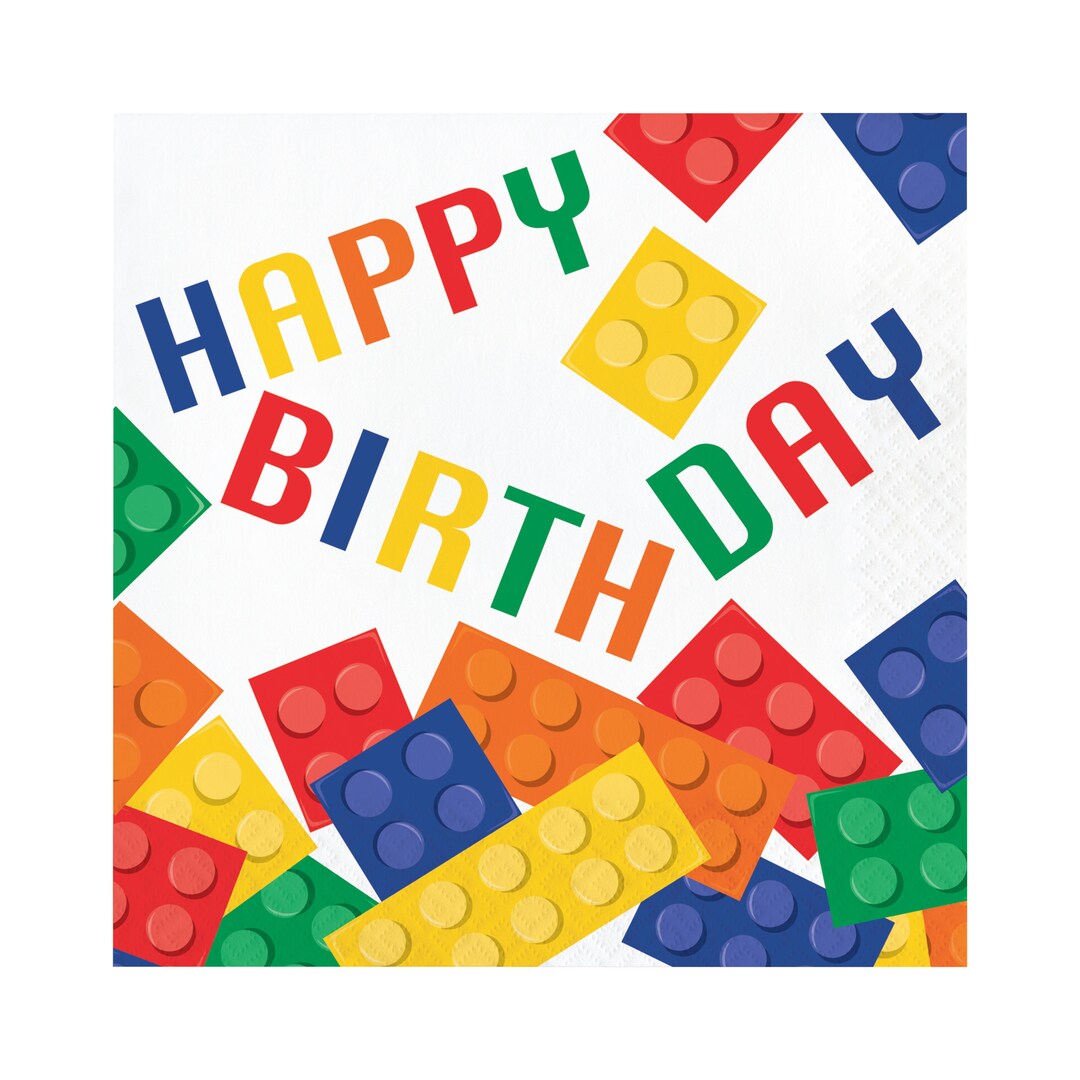 16 Large Happy Birthday Bricks Napkins, Block Party Napkins, Brick ...