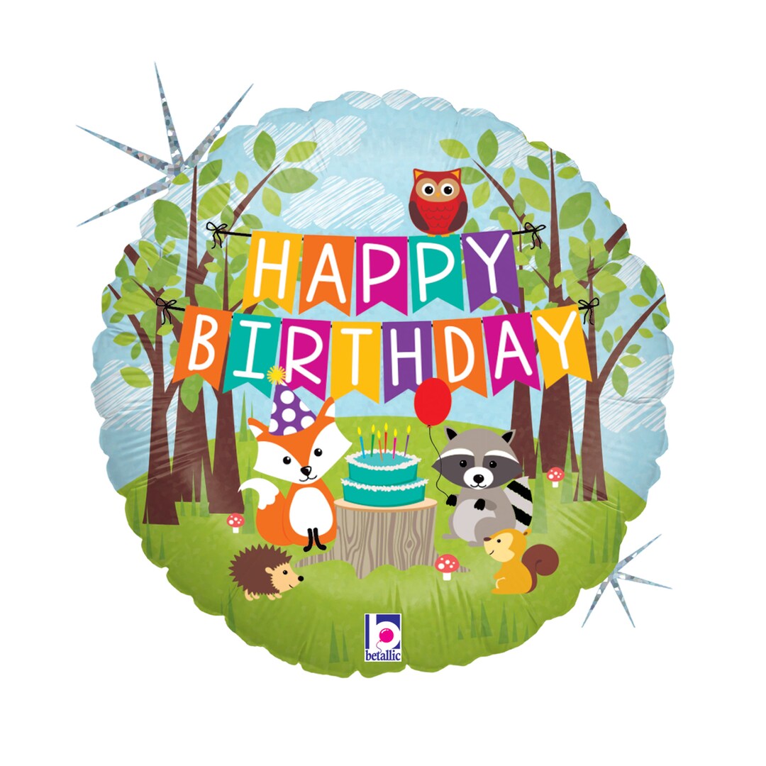 Woodland Birthday Balloon 18", Forest Animals Balloon, Forest Friends ...