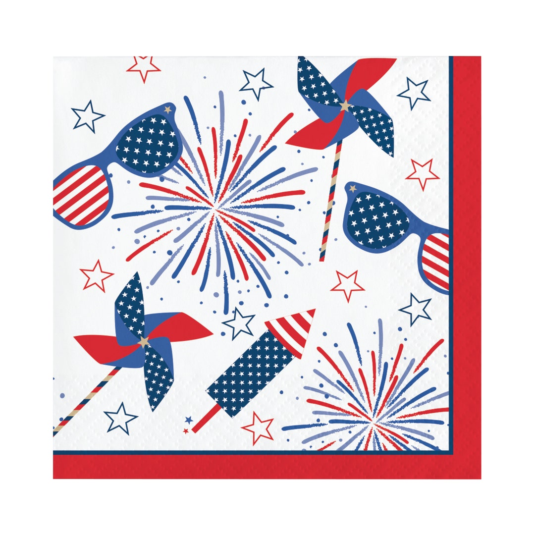 16 Small Fireworks Napkins, Fireworks Party, 4th of July, Red White and ...