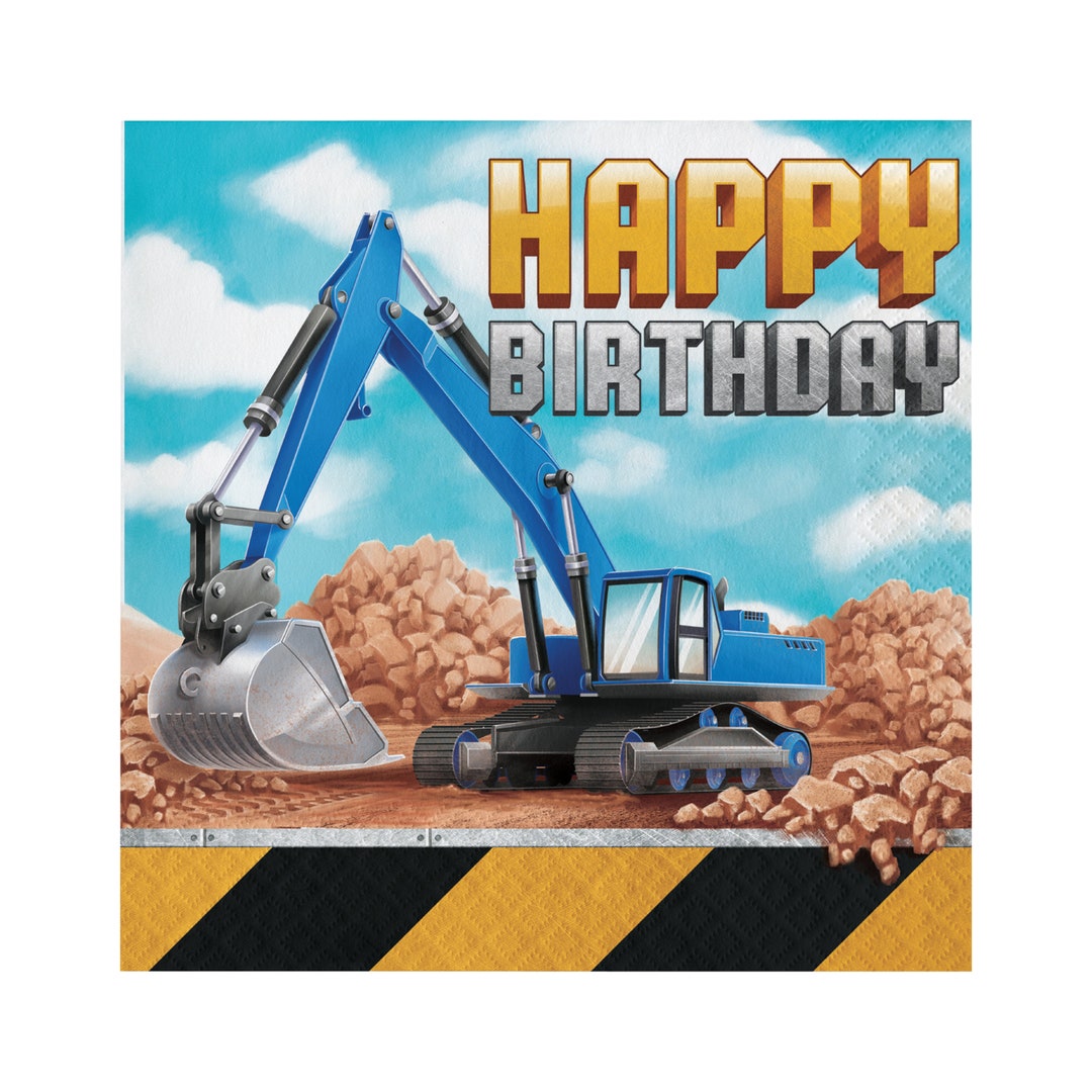 16 Large Happy Birthday Construction Napkins, Construction Birthday ...