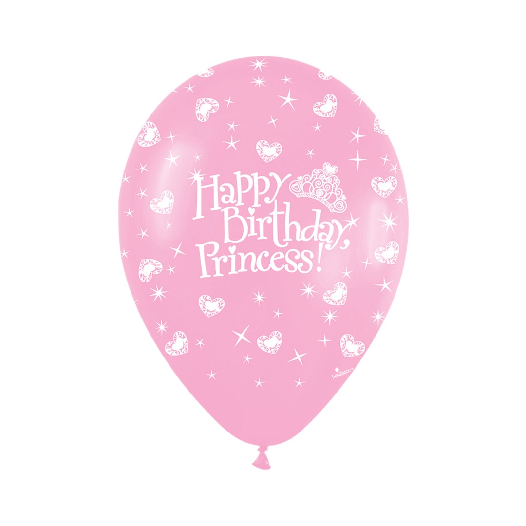 Five Pink Happy Birthday Princess Balloons Latex, Princess Party ...