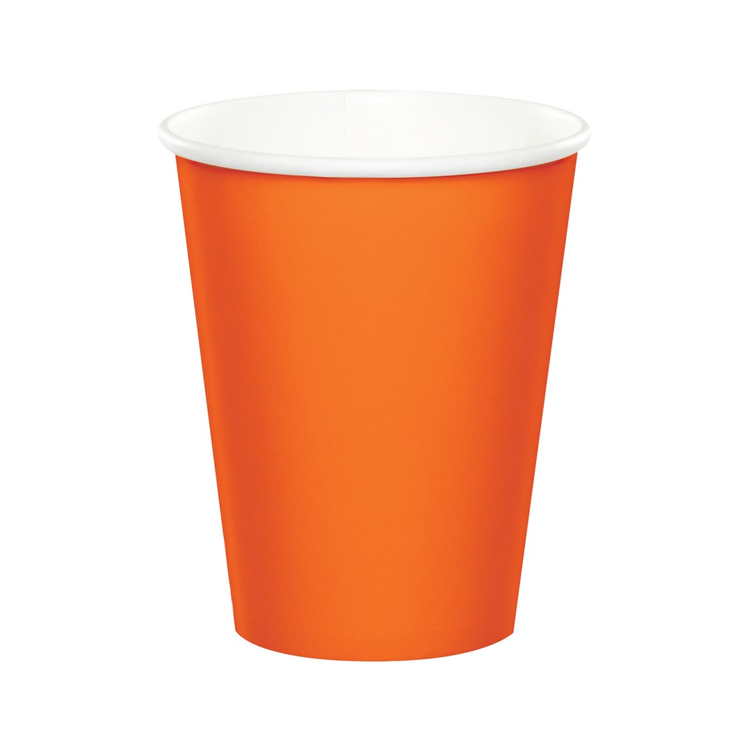 24 Orange Paper Cups 9 Oz , Baby Shower Cups, Halloween Party Cups ...