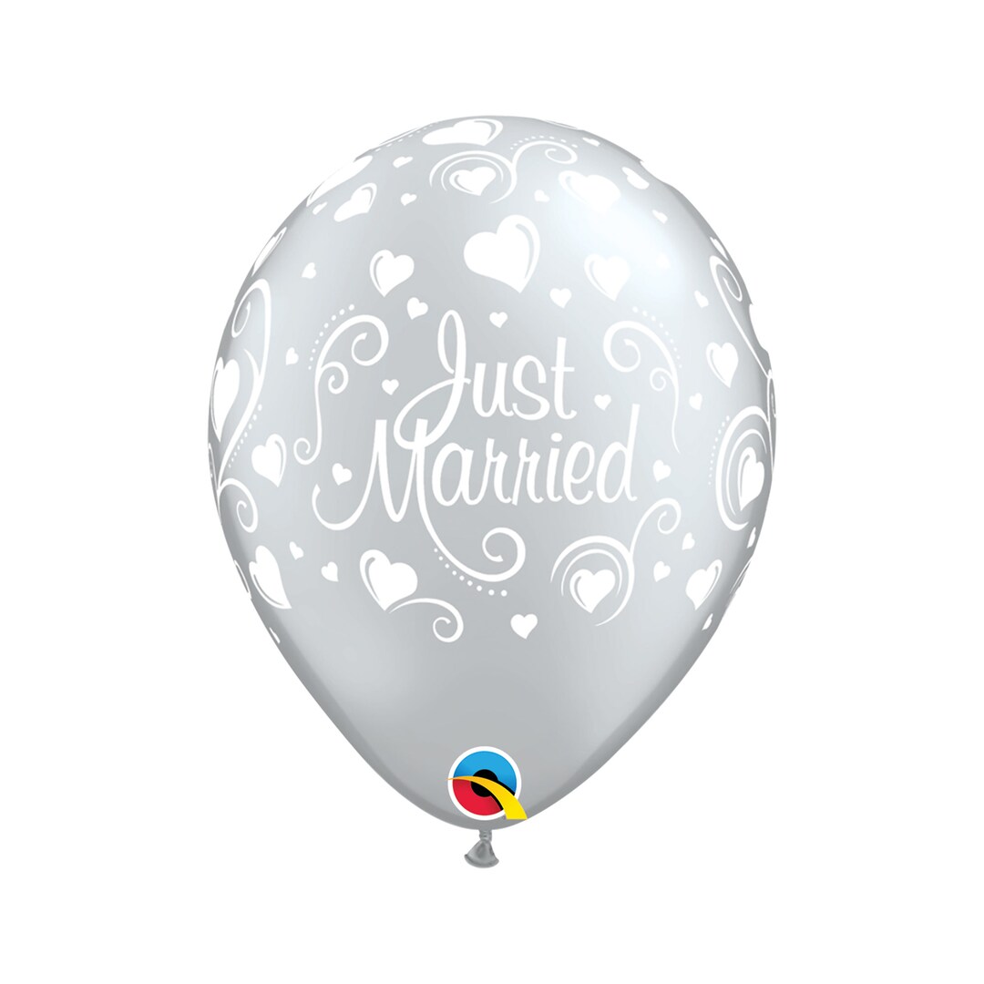 Five Silver Just Married Balloons Latex, Wedding Balloon, Bridal ...