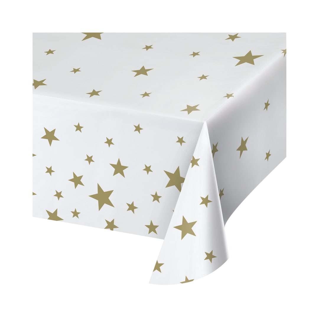 White and Gold Star Tablecloth, Space Tablecloth, Gold Star Table Cover ...