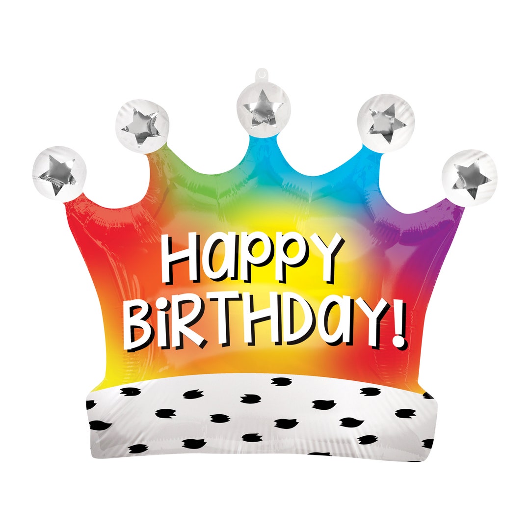 Happy Birthday Rainbow Crown Balloon 27", King Balloon, Royal Balloon ...