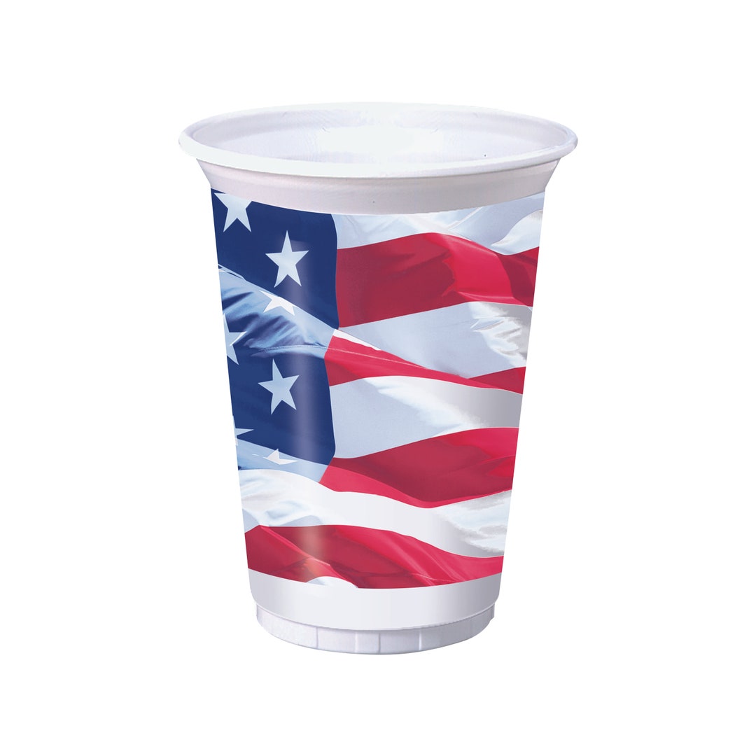 8 Waving Flag Plastic Cups 16 Oz, Independence Day, 4th of July Party ...