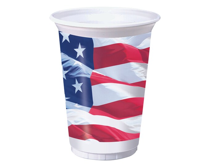 8 Waving Flag Plastic Cups 16 Oz, Independence Day, 4th of July Party ...
