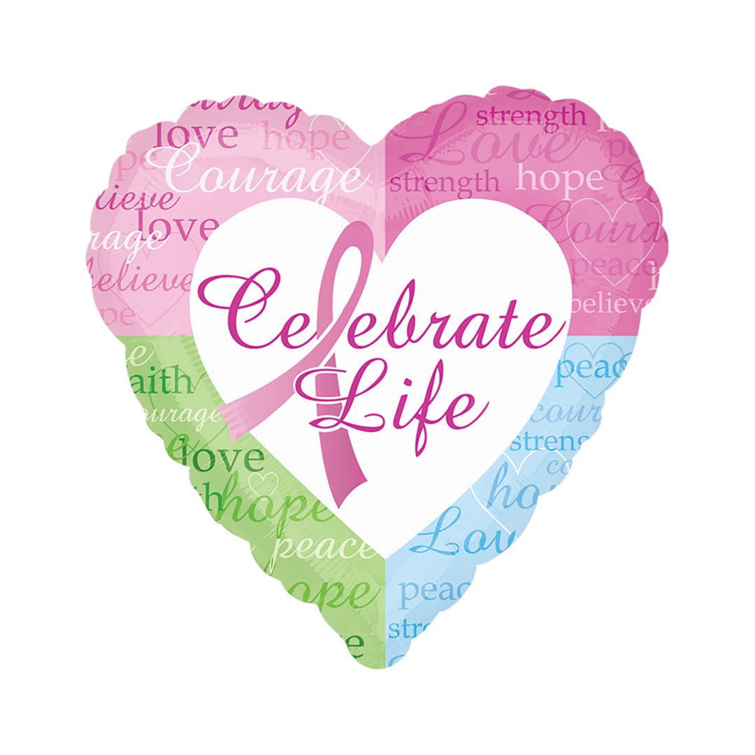 Celebrate Life Pink Ribbon Balloon 18", Breast Cancer Ribbon Balloon ...