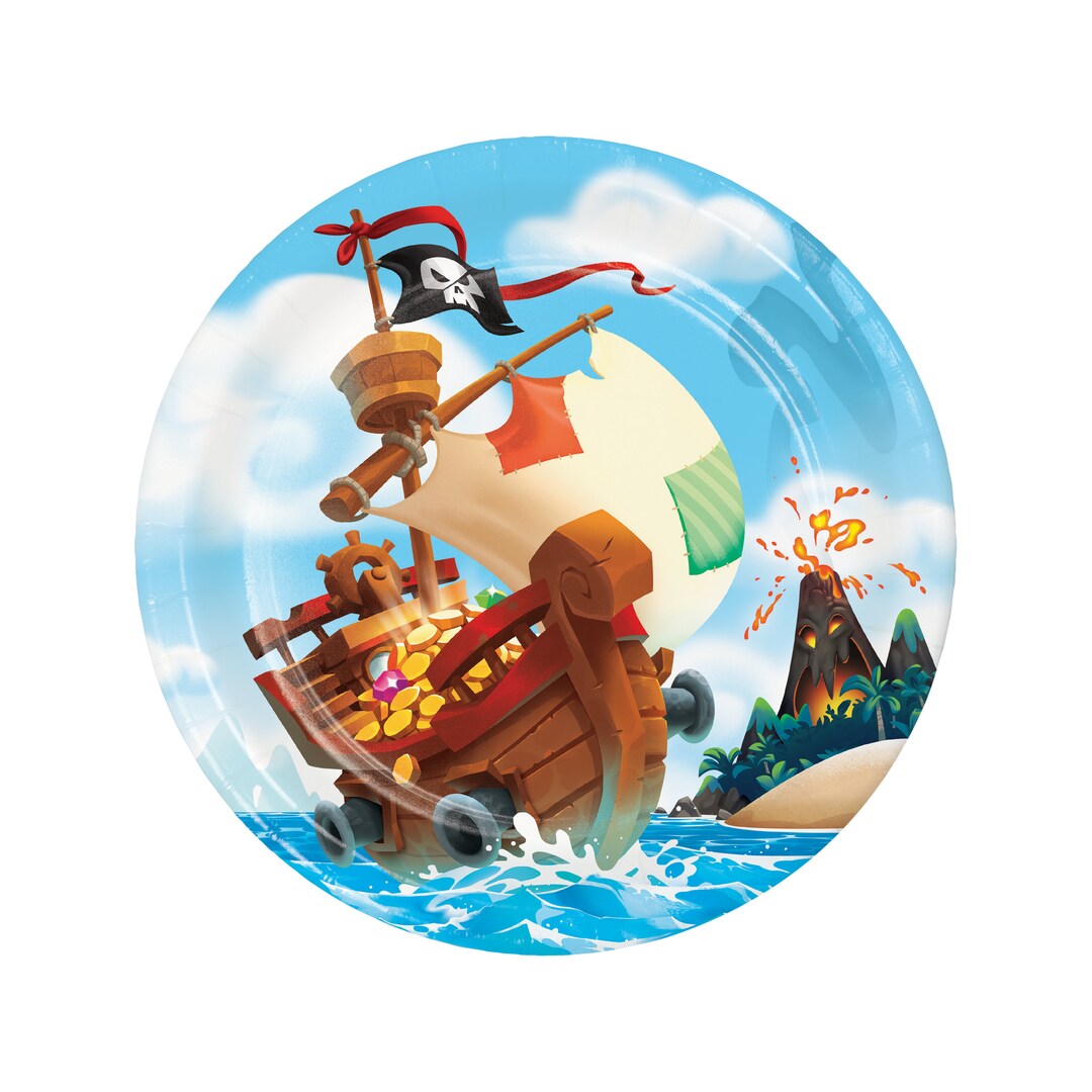 8 Pirate Plates 9", Pirate Birthday, Skull and Crossbones, Pirate ...