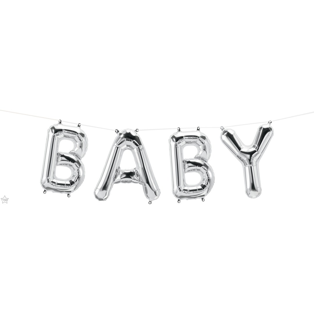 Silver BABY Balloon 16", Baby Script Balloon, Baby Shower Balloon, Mom ...
