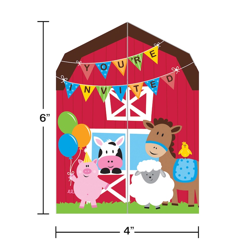 8 Barnyard Party Invitations, Barnyard Party, Cow Party, Farm Animals ...