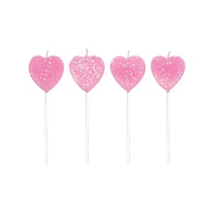 10 Glitter Pink Heart Candles, Birthday Candle, Glitter Candle, Heart ...