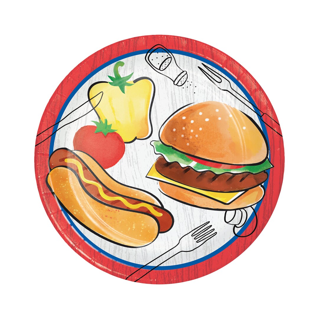 8 BBQ Plates 7", Barbecue Grill Plates, Bar-b-que Plates, Cheeseburger ...