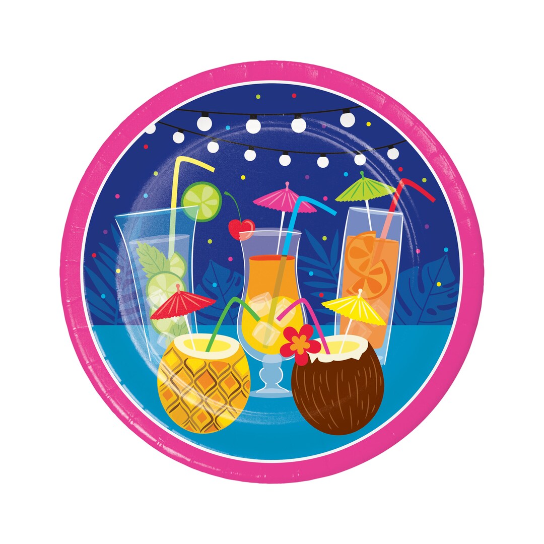 8 Drink Party Plates 7", Luau Party Plates, Tropical Party, Beach Party ...