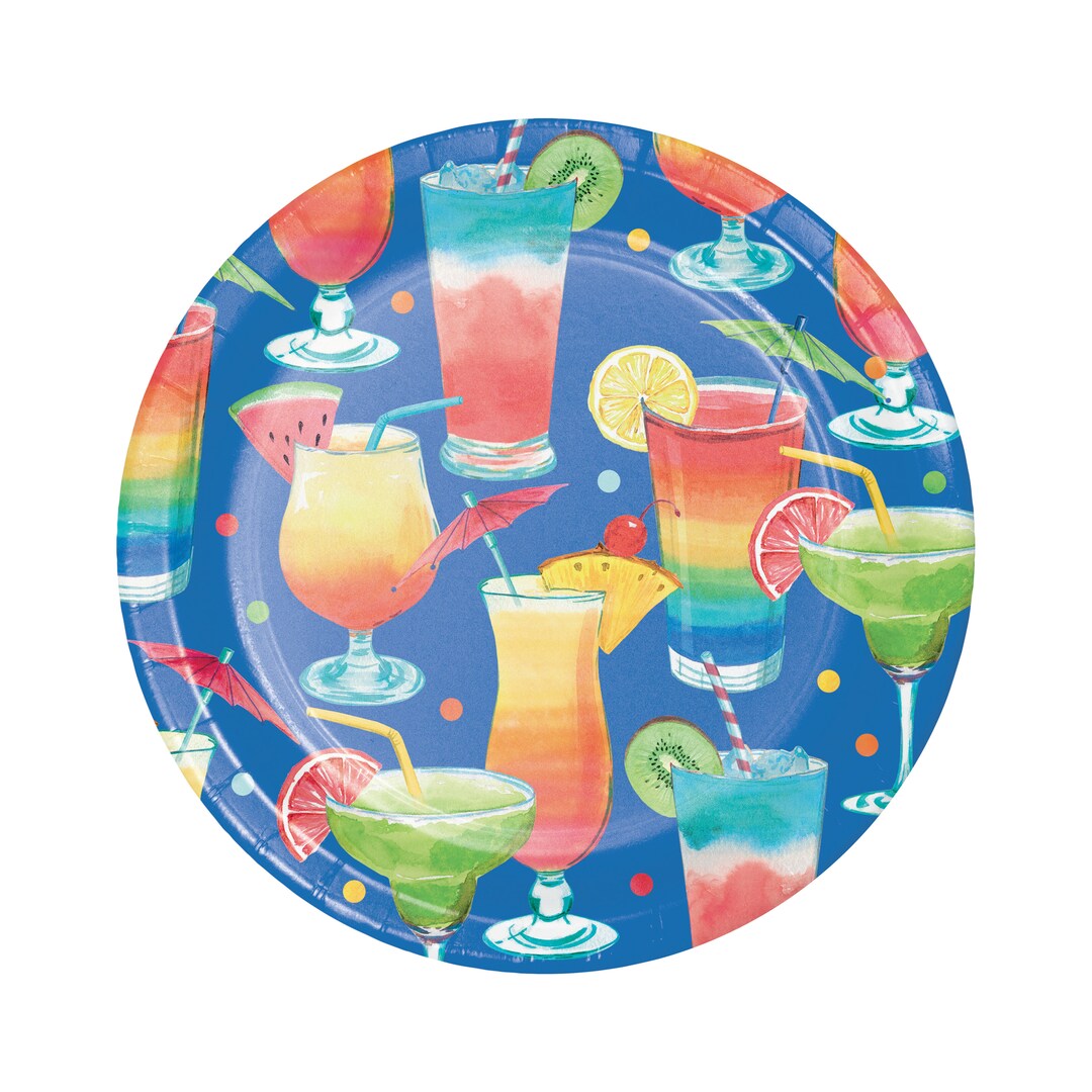8 Cocktail Plates 7", Drink Plates, Summer Drink Plates, Luau Party ...