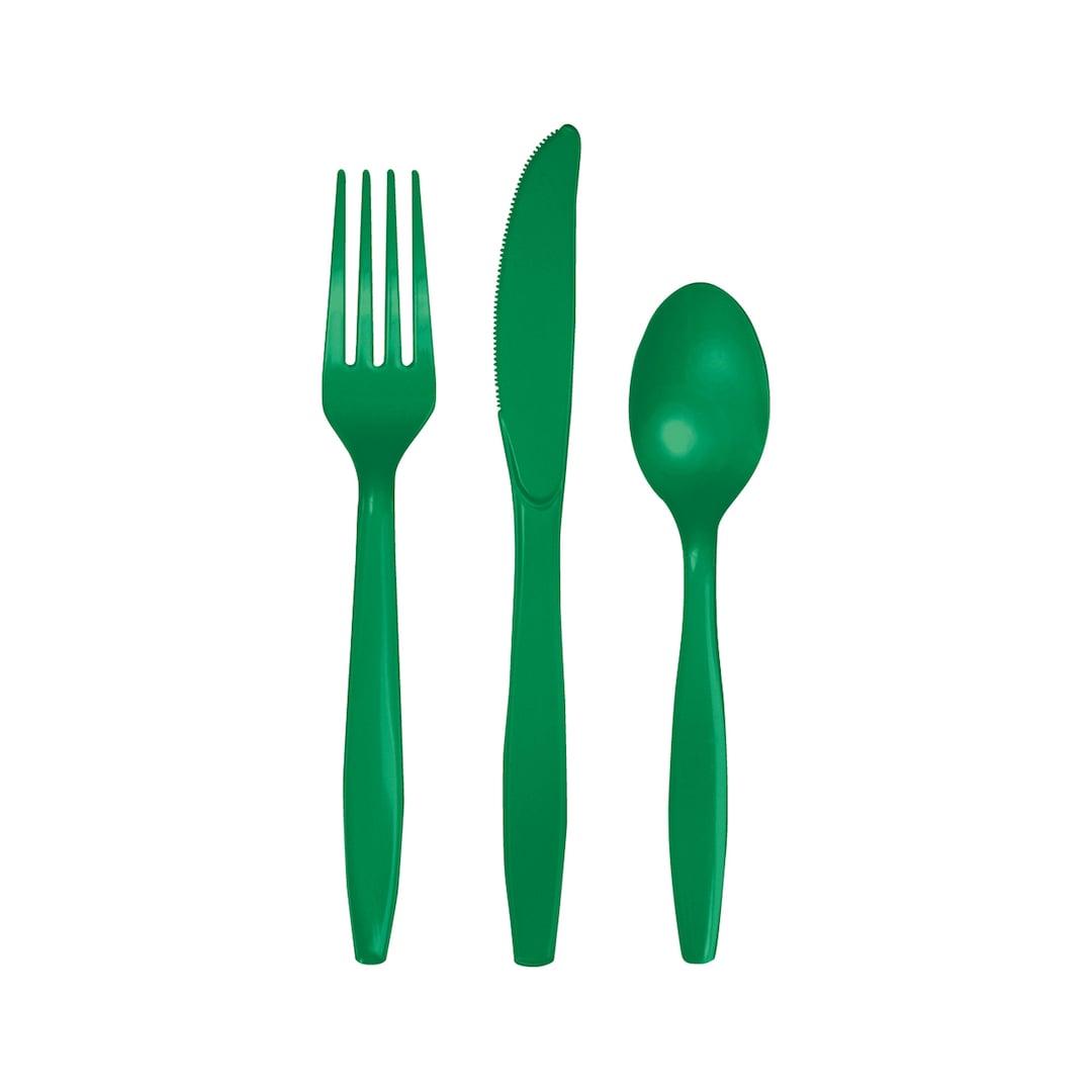 24 Green Plastic Cutlery Set, Christmas Party, Holiday Party, Christmas ...