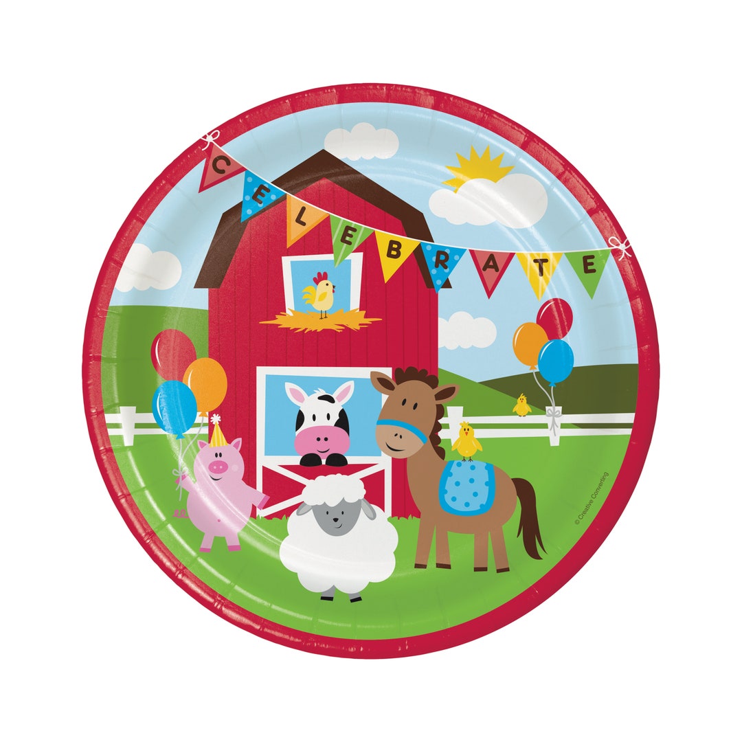 8 Farmhouse Plates 9", Barnyard Party, Cow Party, Farm Animals Birthday ...