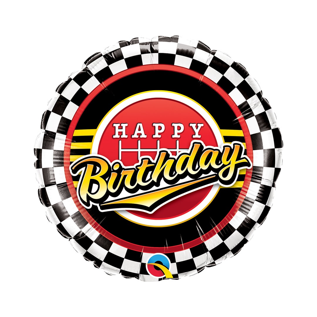 Happy Birthday Racing Balloon 18", Checkered Flag, Racing Flags ...