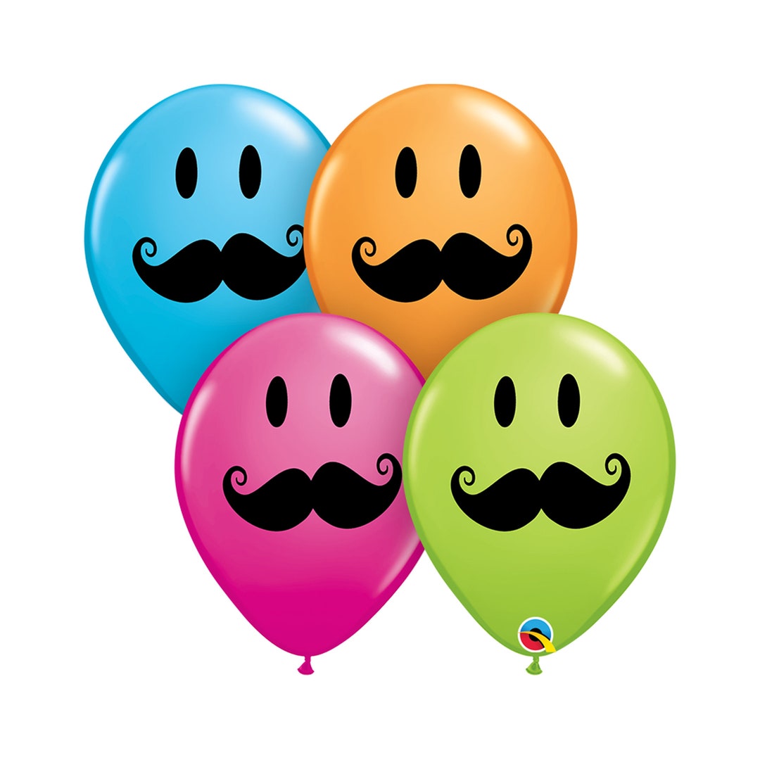 Five Smile Face Mustache Balloons Latex, Mustache Party, Smiley Face ...