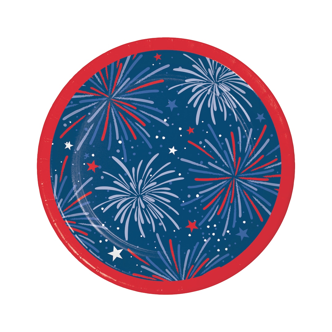 8 Fireworks Plates 7", Fireworks Party, 4th of July Party, Red White ...