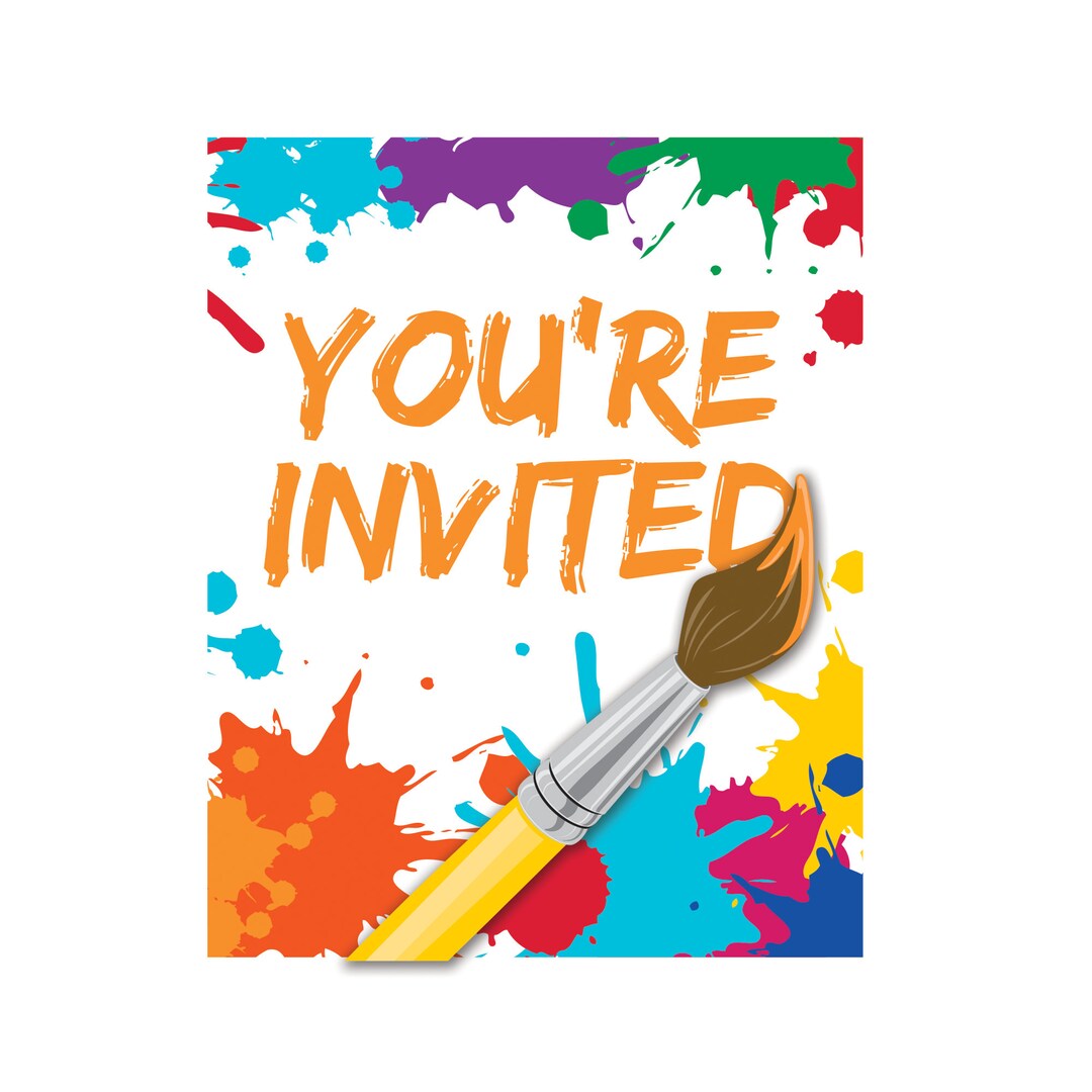 8 Art Party Invitations, Paint Party Invites, Paint Splatter, Splatter ...