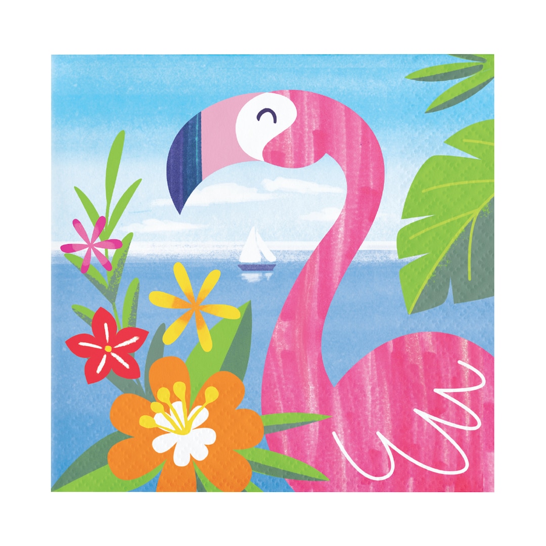 16 Small Flamingo Napkins, Luau Party Napkins, Tropical Party, Aloha ...