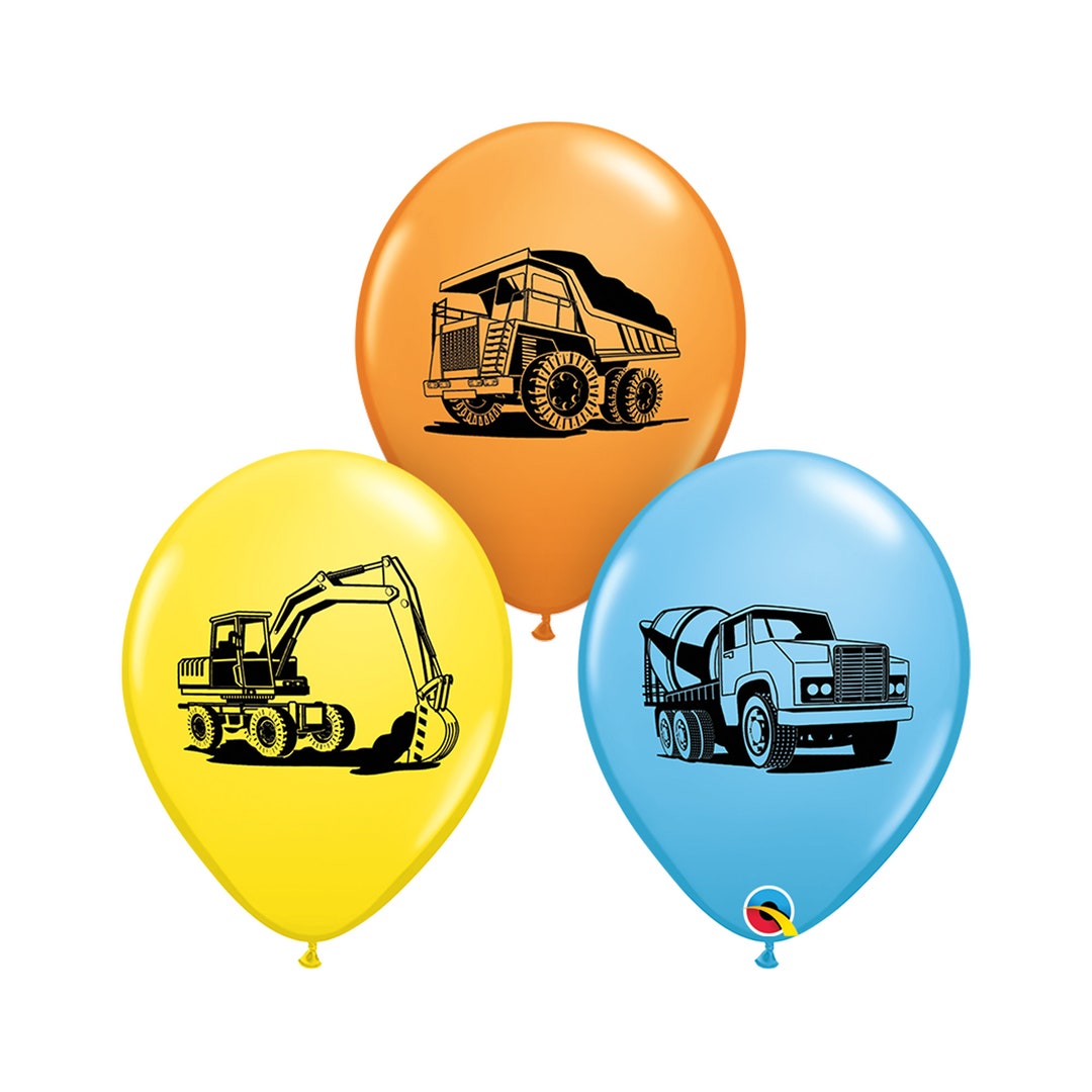 Five Construction Balloons Latex, Dump Truck Balloon, Cement Mixer ...