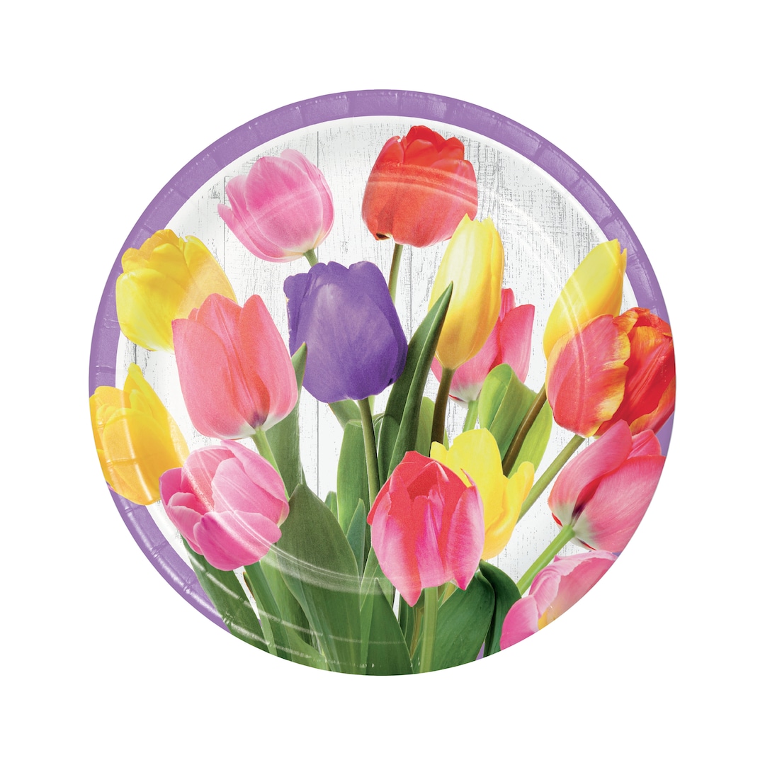 8 Tulip Plates 9", Pastel Flowers, Tulip Party, Floral Party, Flower ...