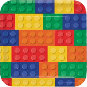 8 Construction Block Plates 9, Block Party Plates, Brick Plates, Block ...