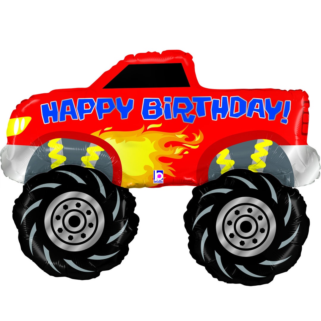 Happy Birthday Monster Truck Balloon Foil Mylar 40", Pickup Truck ...