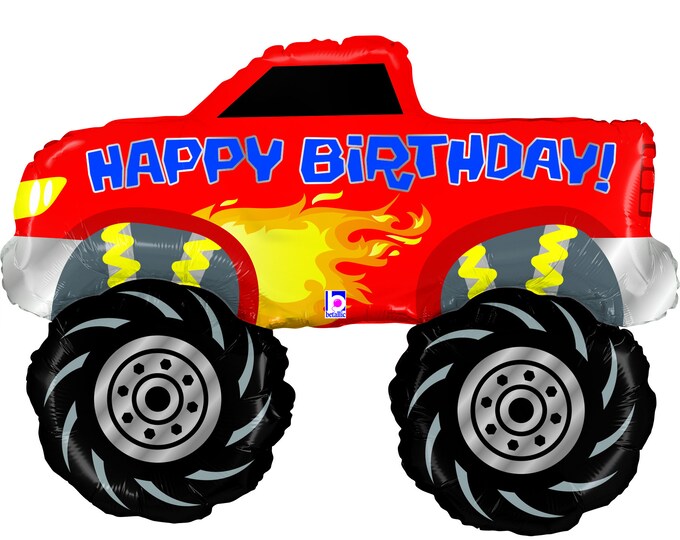Happy Birthday Monster Truck Balloon Foil Mylar 40", Pickup Truck ...