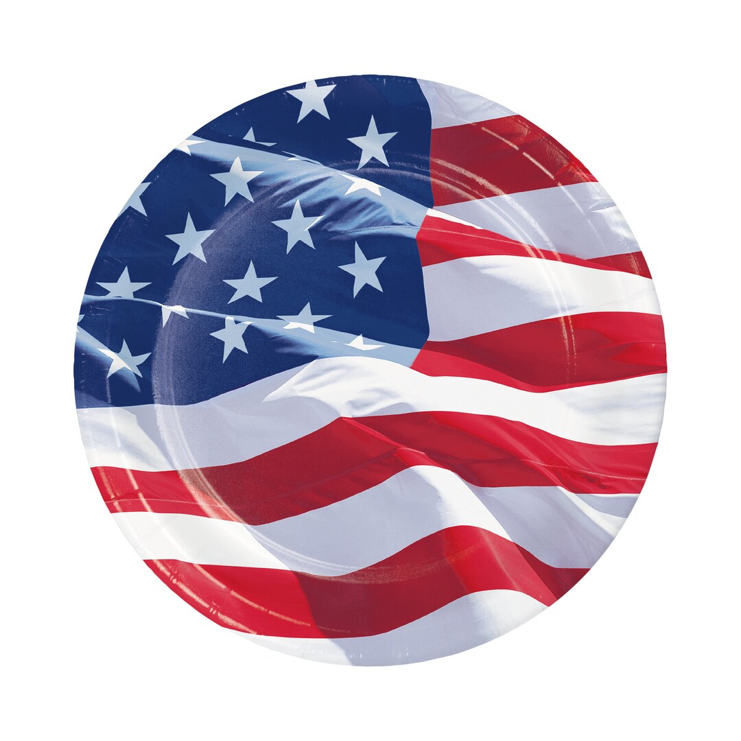 8 Waving Flag Plates 9", Independence Day, 4th of July Party, Red White ...