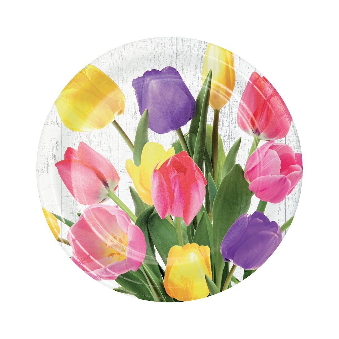8 Tulip Plates 7", Pastel Flowers, Tulip Party, Floral Party, Flower ...