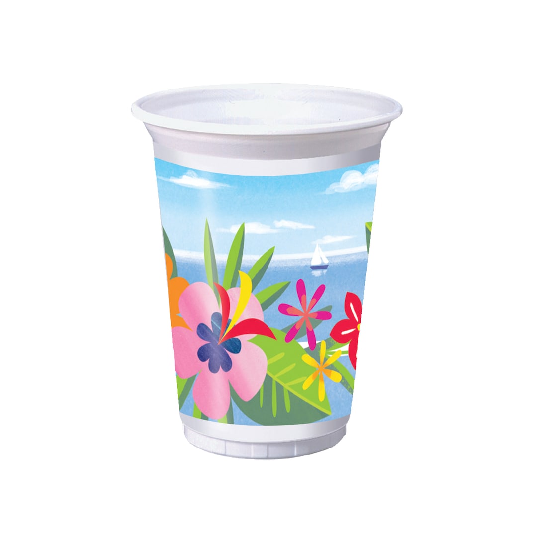 8 Tropical Plastic Cups 16 Oz, Luau Party Cups, Tropical Party Cups ...