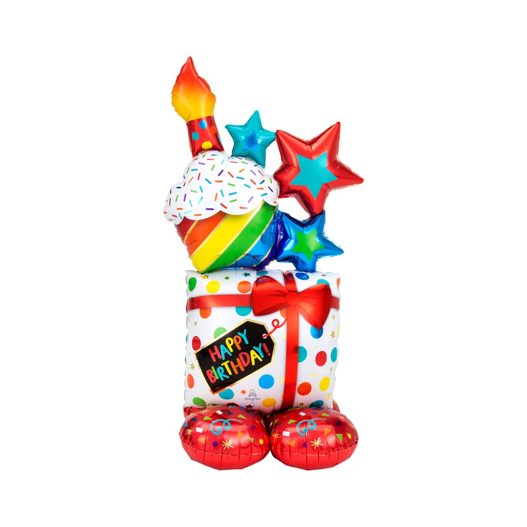 Happy Birthday Rainbow Present Balloon Air Only 55", Airloonz Balloon ...
