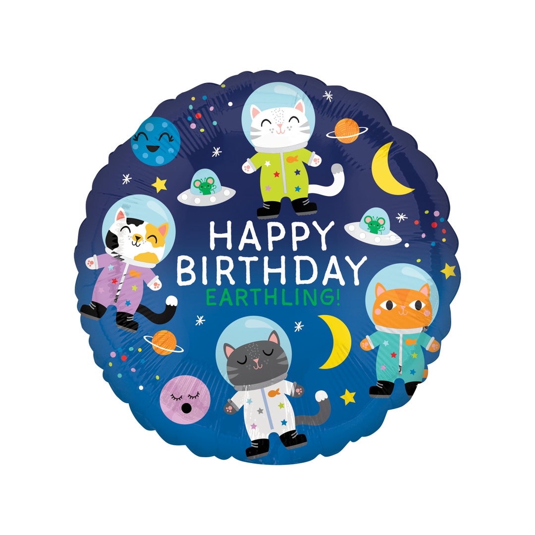 Happy Birthday Space Cats Balloon 18", Astronaut Balloon, Space Balloon ...