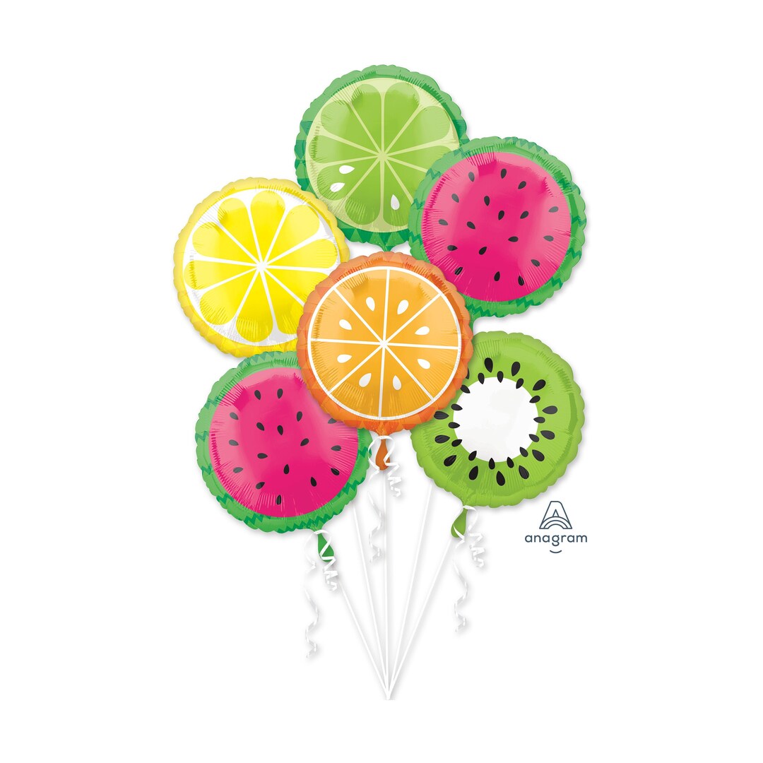 Six Fruit Balloon Bouquet Foil Mylar, Luau Party, Lemon Slice, Tropical ...